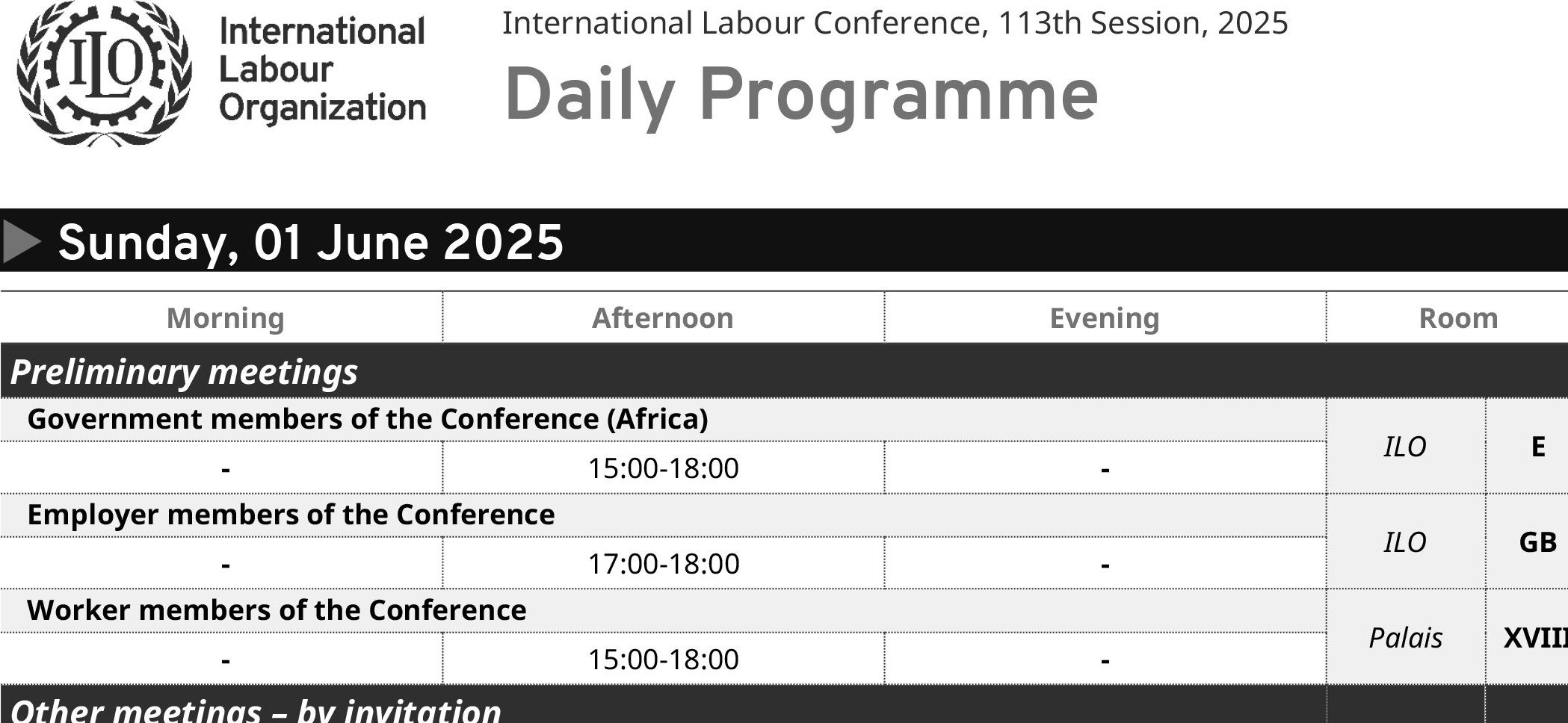البرنامج اليومى لاعمال مؤتمر العمل الدولى 2025 - اتحاد عمال مصر